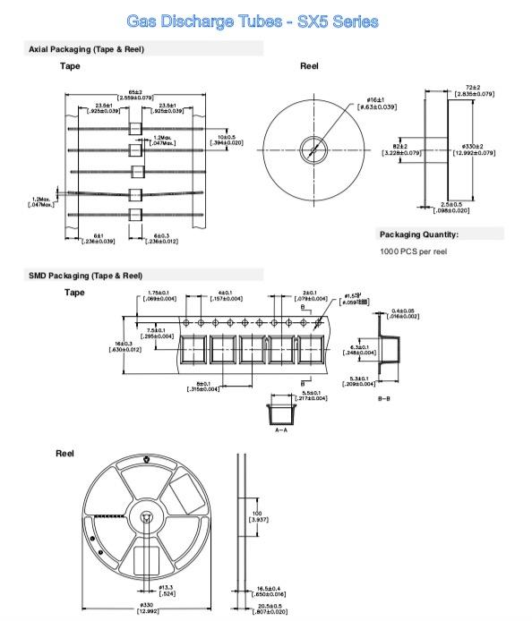 70V - 5000V Glass Discharge Tube SMD Structure Sample Available